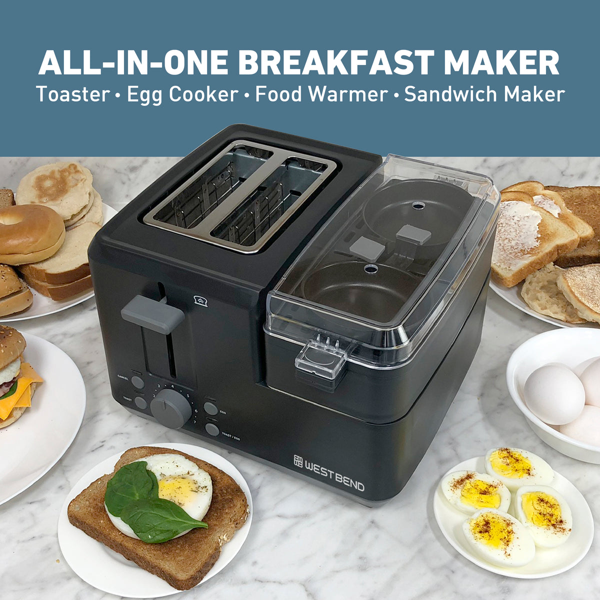 West Bend Multifunctional Breakfast Station, 2-Slice Toaster with Egg ...