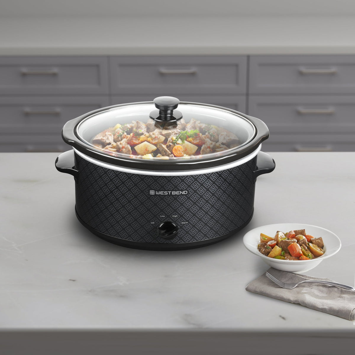 West Bend Pattern Slow Cooker, 6 Qt. Capacity in Black (SCWB6QPTBK13)